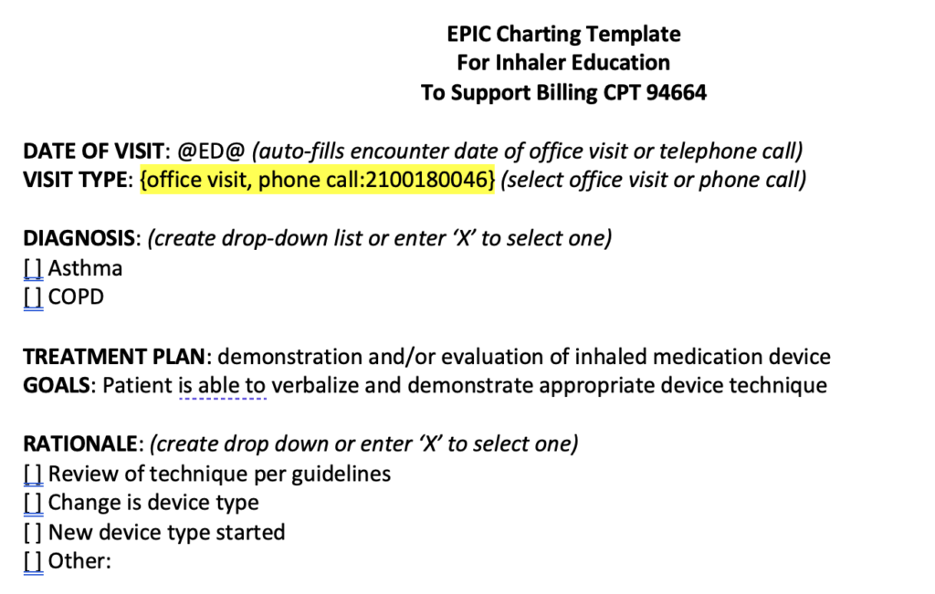 EPIC Charting Template For Inhaler Education To Support Billing CPT ...